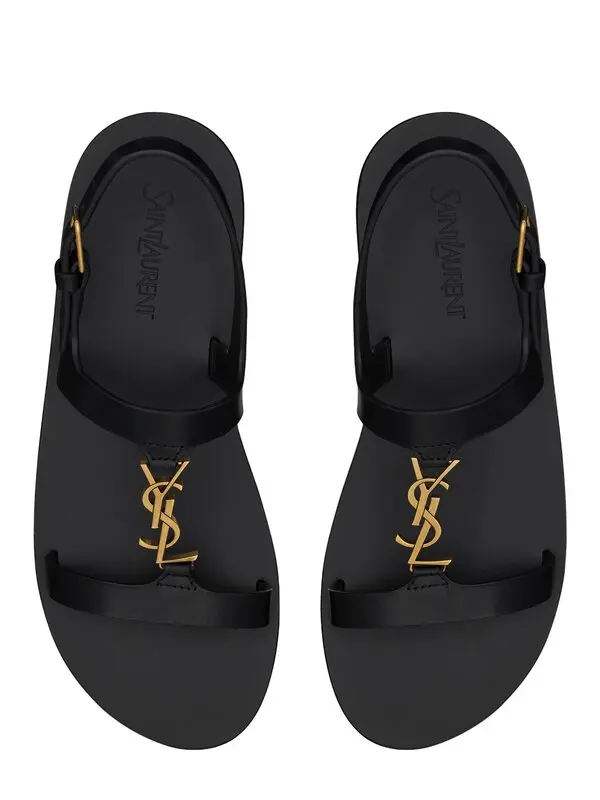 Saint Laurent Cassandra Flat Sandals In Smooth Leather - Black