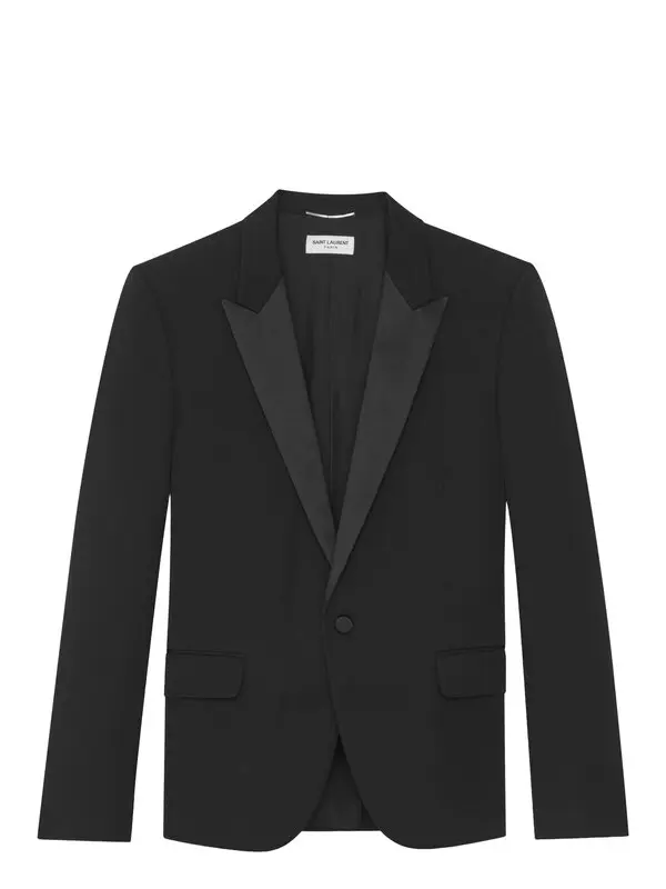 Saint Laurent Single-breasted Tuxedo Jacket In Grain De Poudre - Black