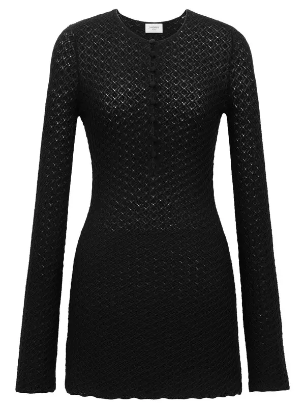 Saint Laurent Long-sleeve Crochet Knit Mini Dress - Noir