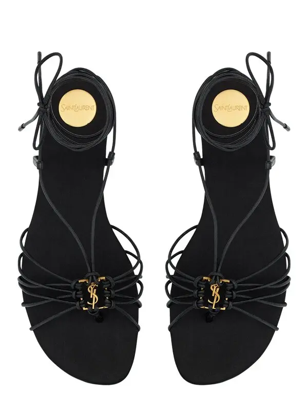 Saint Laurent Babylone Flat Sandals In Smooth Leather - Black