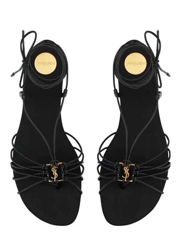 Saint Laurent Babylone Flat Sandals In Smooth Leather - Black