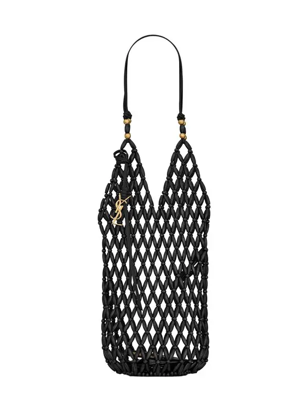Saint Laurent Supple Bucket Bag In Wood Beads - Noir