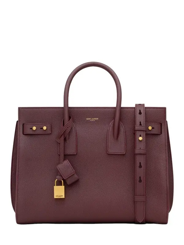 Saint Laurent Sac De Jour In Supple Grained Leather - Rouge Cabernet