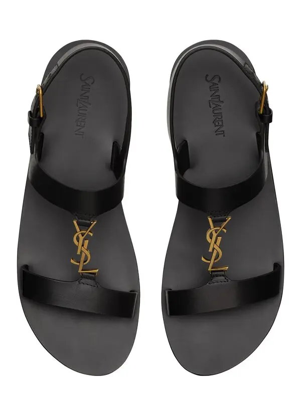 Saint Laurent Cassandre Sandals In Smooth Leather - Black