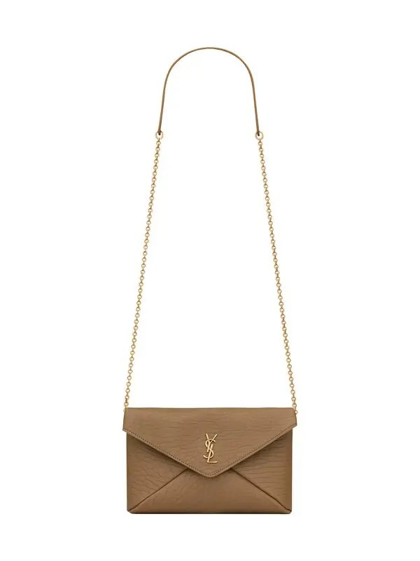 Saint Laurent Cassandre Small Chain Clutch In Lambskin - Dark Cork