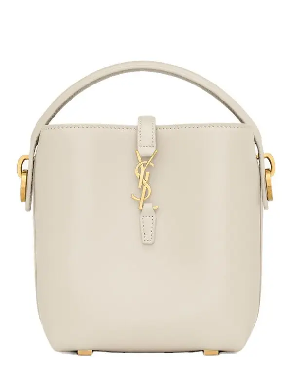 Saint Laurent Le 37 Mini Bucket Bag In Shiny Leather - White