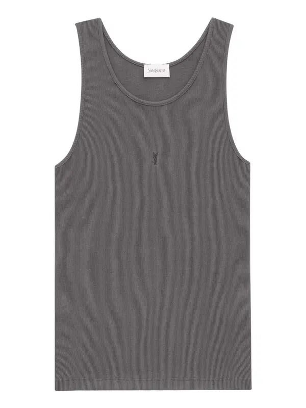 Saint Laurent Cassandre Embroidered Ribbed Tank Top - Anthracite