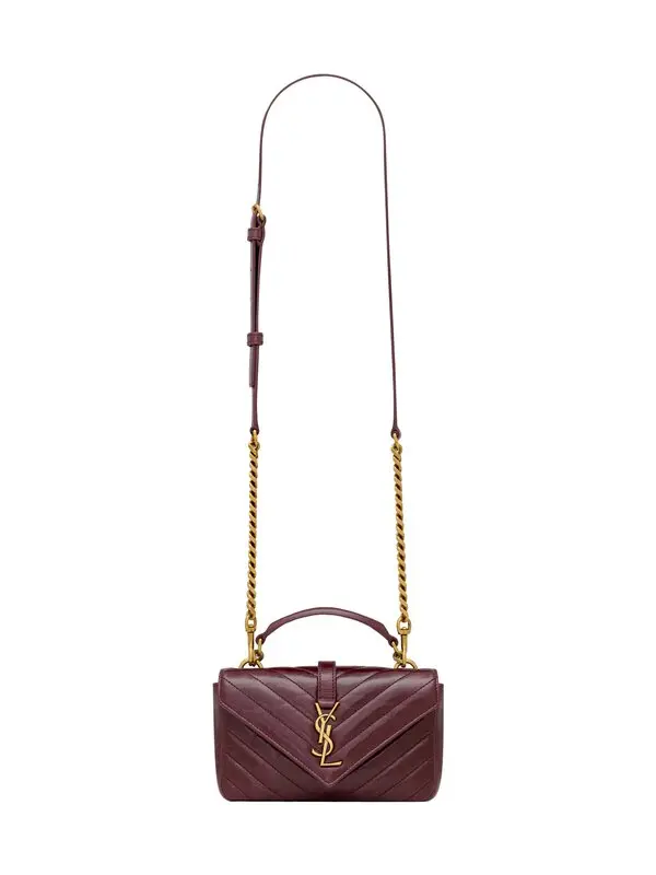 Saint Laurent College Mini Bag In Shiny Leather - Deep Hot Wine