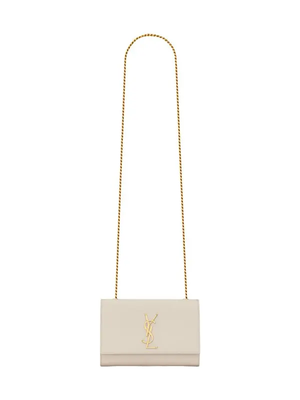 Saint Laurent Kate Small Grain De Poudre Embossed Leather Bag - White