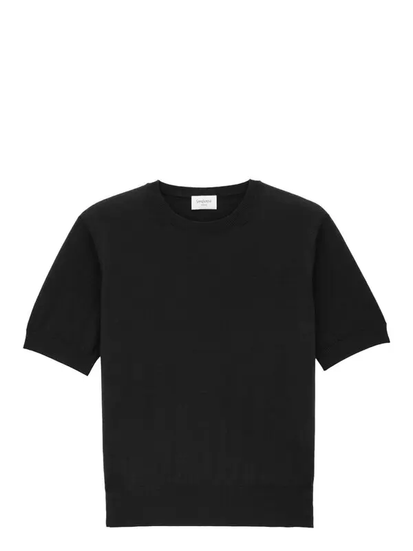 Saint Laurent Short-sleeve Crewneck Wool Sweater - Black