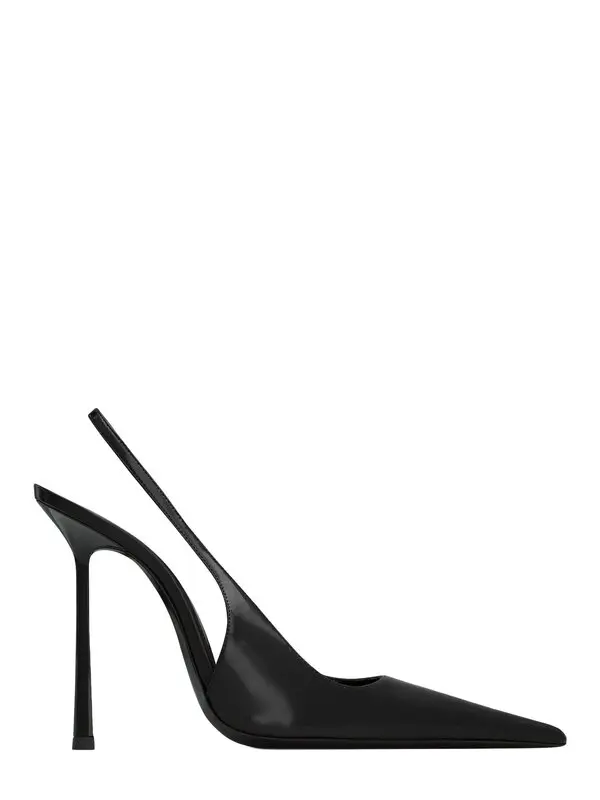 Saint Laurent Vendome Slingback Pumps In Glazed Leather - Black