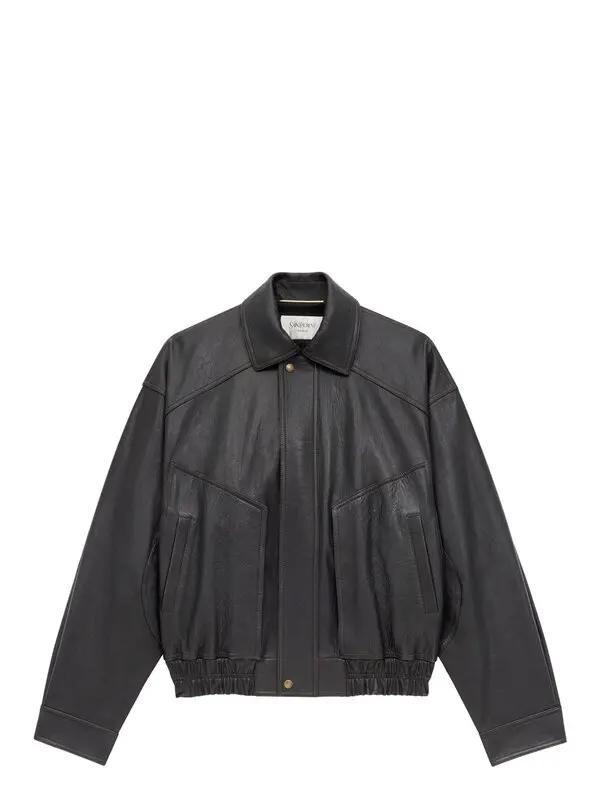 Saint Laurent Grained Lambskin Bomber Jacket - Reglisse