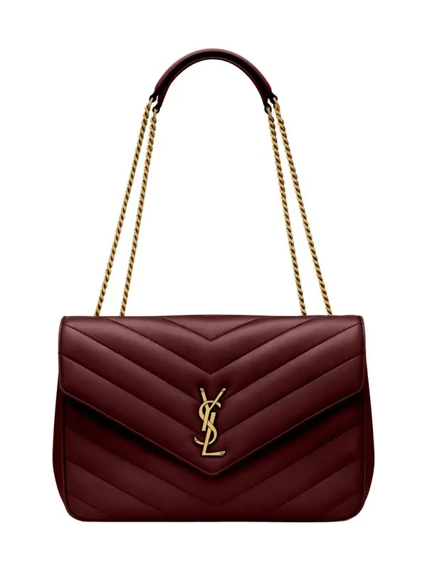 Saint Laurent Loulou Large In Matelassé Lambskin - Rouge Cabernet