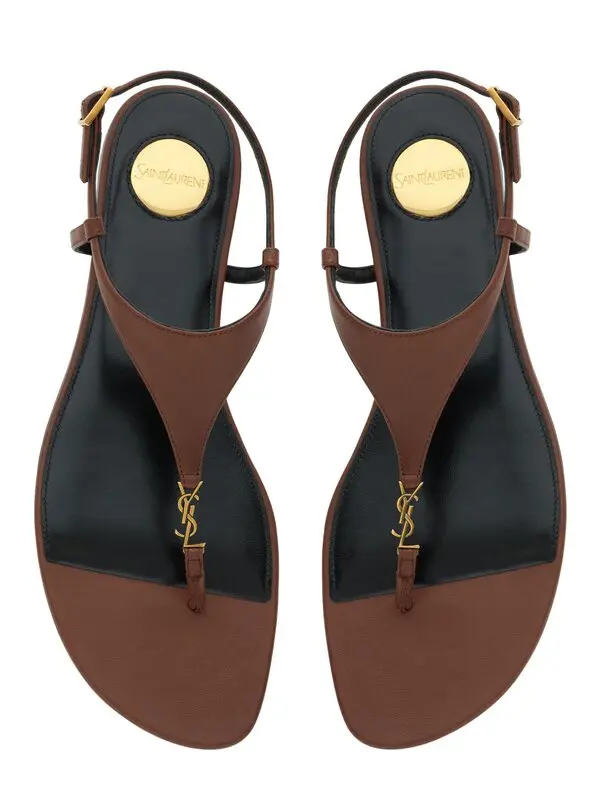 Saint Laurent Cassandra Flat Sandals In Smooth Leather - Brown