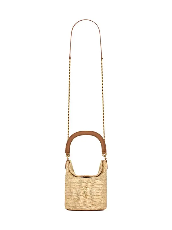 Saint Laurent Gaby Bucket Bag In Raffia - Natural And Brick