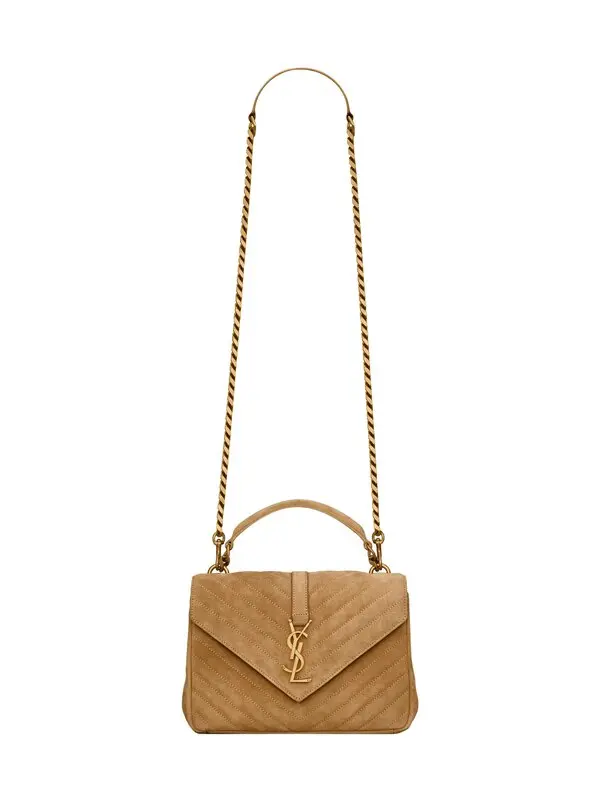 Saint Laurent College Medium Quilted Suede Bag - Cinnamon