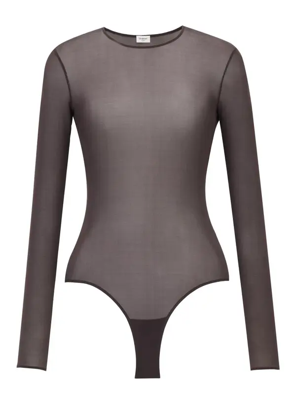Saint Laurent Crewneck Long Sleeve Bodysuit In Jersey - Ebene