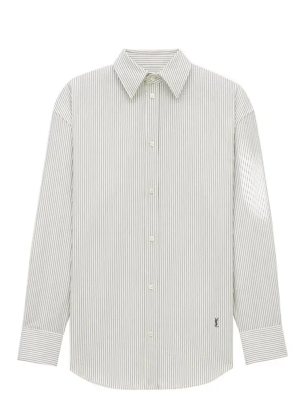 Saint Laurent Cassandre Striped Cotton Poplin Shirt - Craie Noir