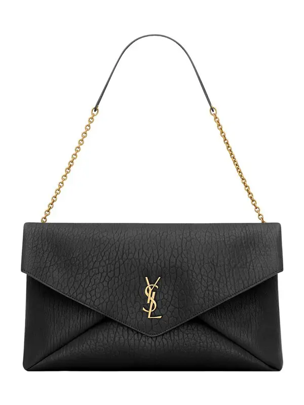 Saint Laurent Cassandre Large Pouch On Chain In Lambskin - Black