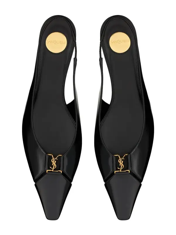 Saint Laurent Babylone Slingback Flats In Smooth Leather - Black