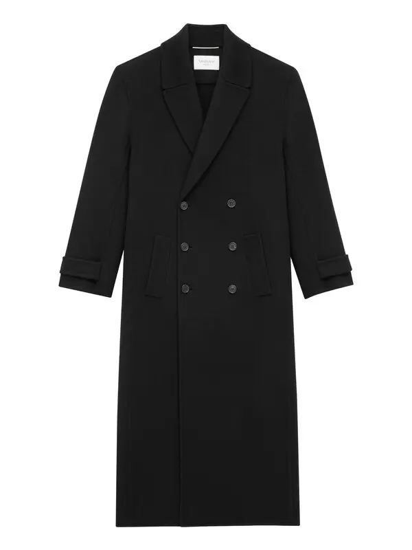 Saint Laurent Long Coat In Brushed Cashmere And Wool - Noir Profond