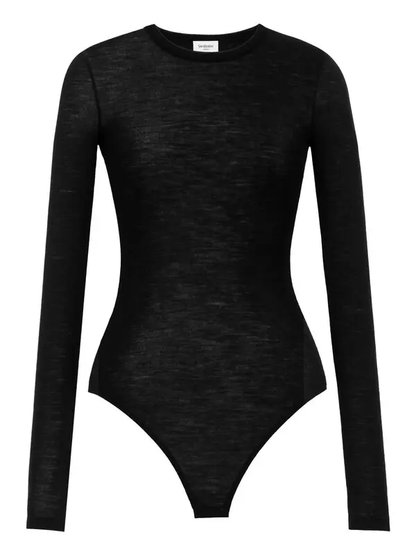 Saint Laurent Crewneck Bodysuit In Wool Jersey - Black