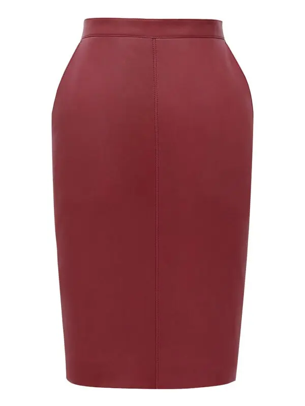 Saint Laurent Cassandre Pencil Skirt In Lambskin - Rouge Tomette