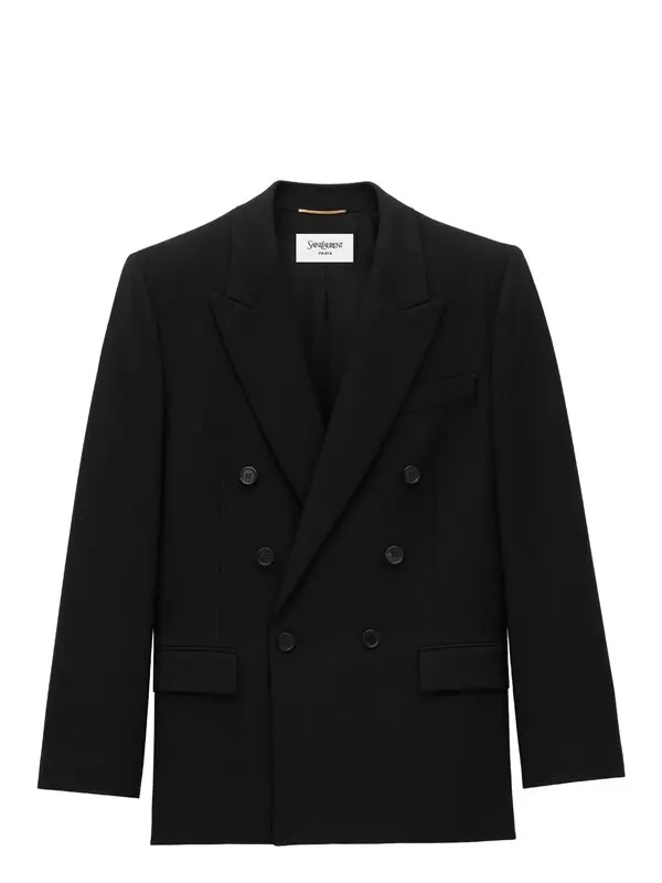 Saint Laurent Wool Gabardine Double-breasted Jacket - Black