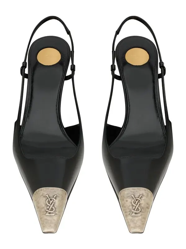 Saint Laurent Jeanne Slingback Pumps In Glazed Leather - Black