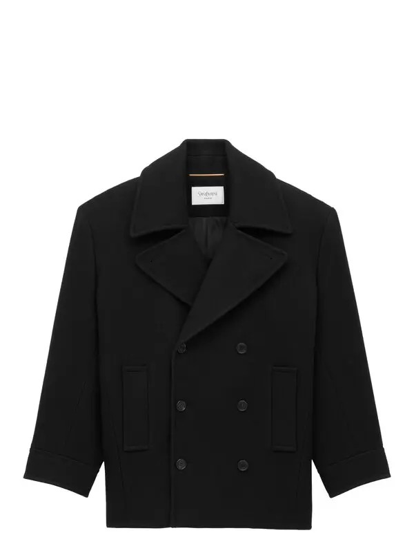 Saint Laurent Oversized Peacoat In Wool - Noir
