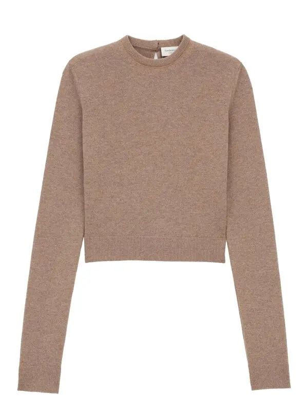 Saint Laurent Wool Crewneck Sweater With Silk Satin Piping - Taupe Chine