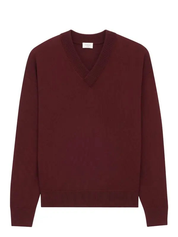Saint Laurent V-neck Wool Sweater With Drop Shoulders - Bordeaux