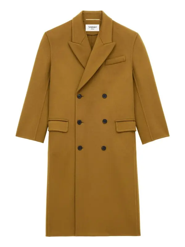 Saint Laurent Long Double-breasted Wool Coat - Ocre