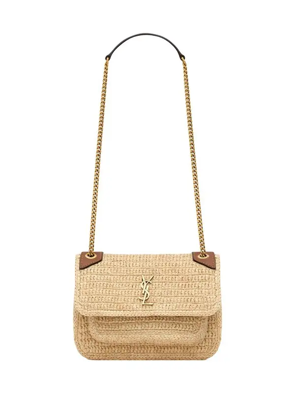 Saint Laurent Niki Mini Raffia Bag - Natural And Brick