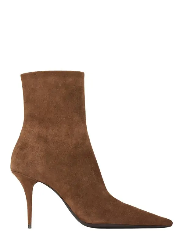 Saint Laurent Ashley Suede Ankle Boots - Dark Havana