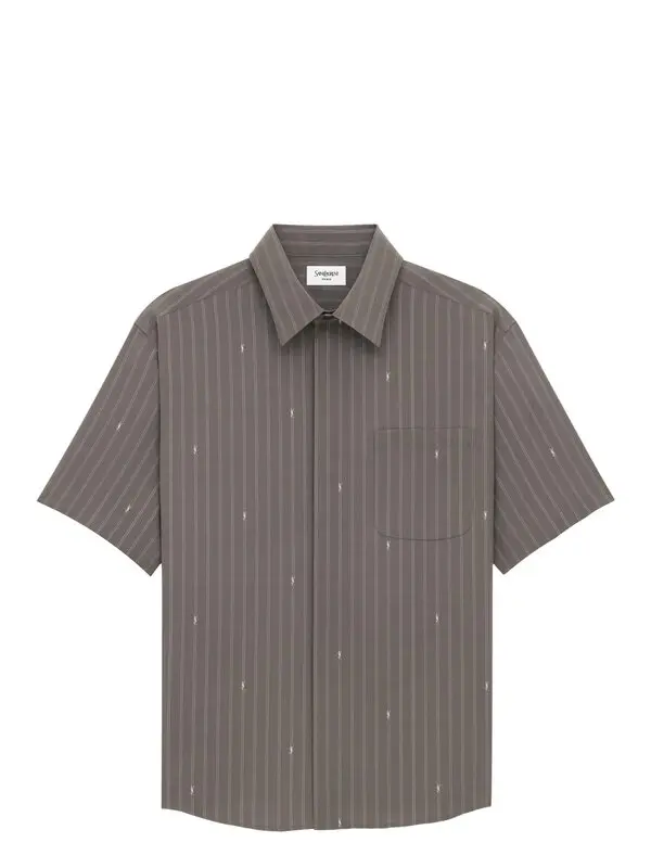 Saint Laurent Shirt In Cassandre Stripe Silk Crepe De Chine - Gris Blanc
