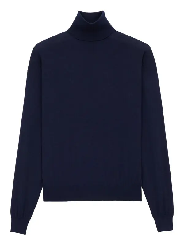 Saint Laurent Cashmere, Wool, And Silk Turtleneck Sweater - Bleu Nuit