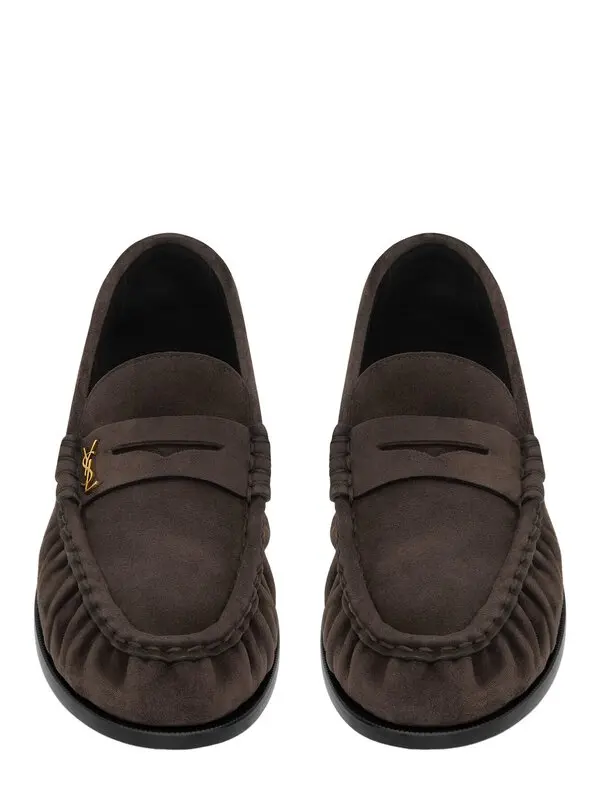 Saint Laurent Le Loafer Supple Suede Penny Loafers - Dark Chocolate