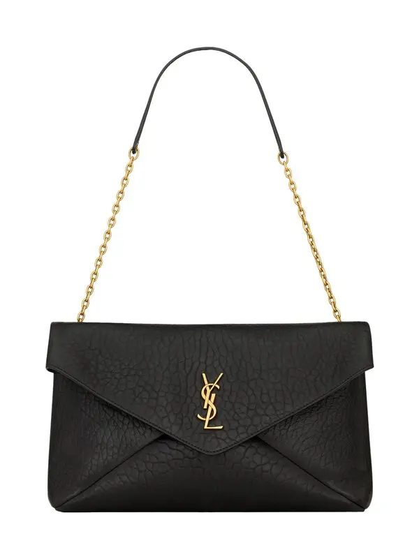 Saint Laurent Cassandre Pouch On Chain In Lambskin - Black