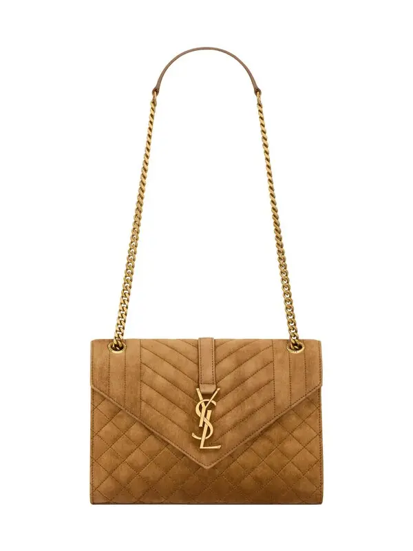 Saint Laurent Envelope Medium In Suede - Caramel Cognac