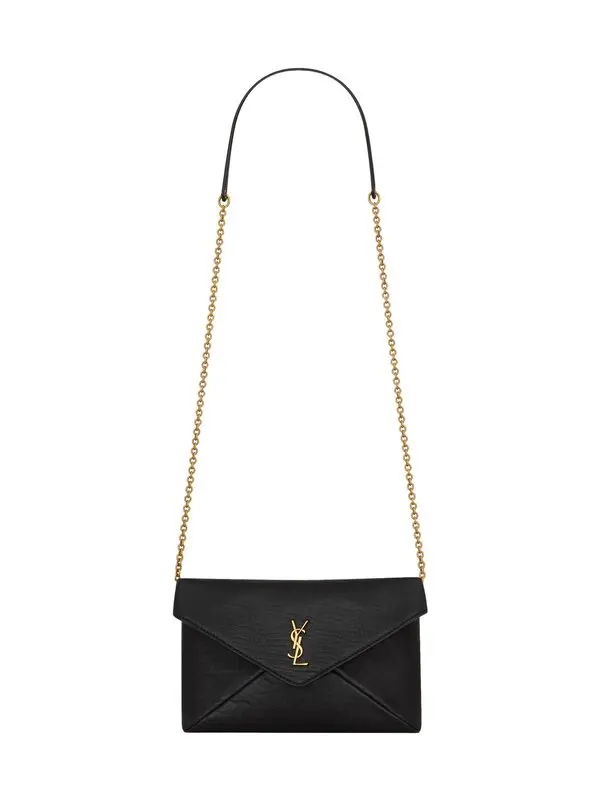Saint Laurent Cassandre Small Chain Pouch In Lambskin - Black