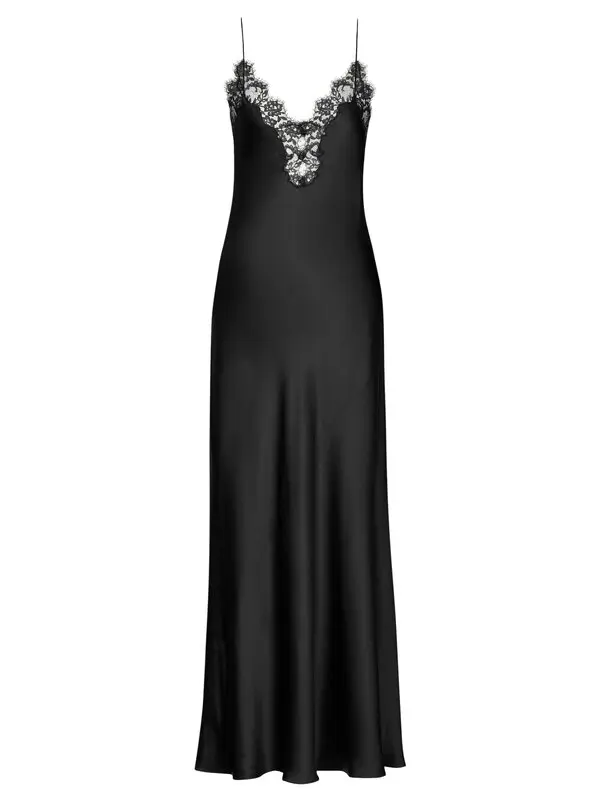 Saint Laurent Silk Satin And Lace Maxi Slip Dress - Noir