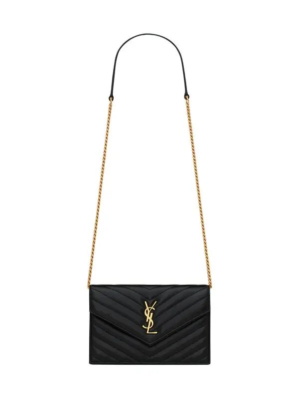 Saint Laurent Cassandre Envelope Chain Wallet In Lambskin - Black