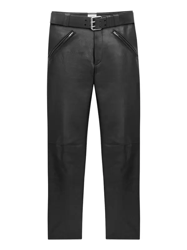 Saint Laurent Grained Leather Pants With Removable Belt - Black