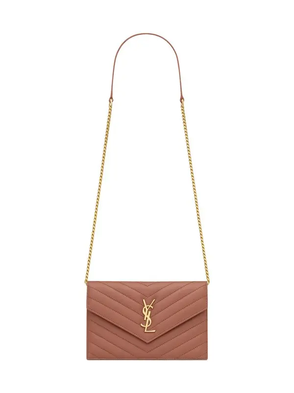 Saint Laurent Cassandre Envelope Chain Wallet In Lambskin - Barely Pink