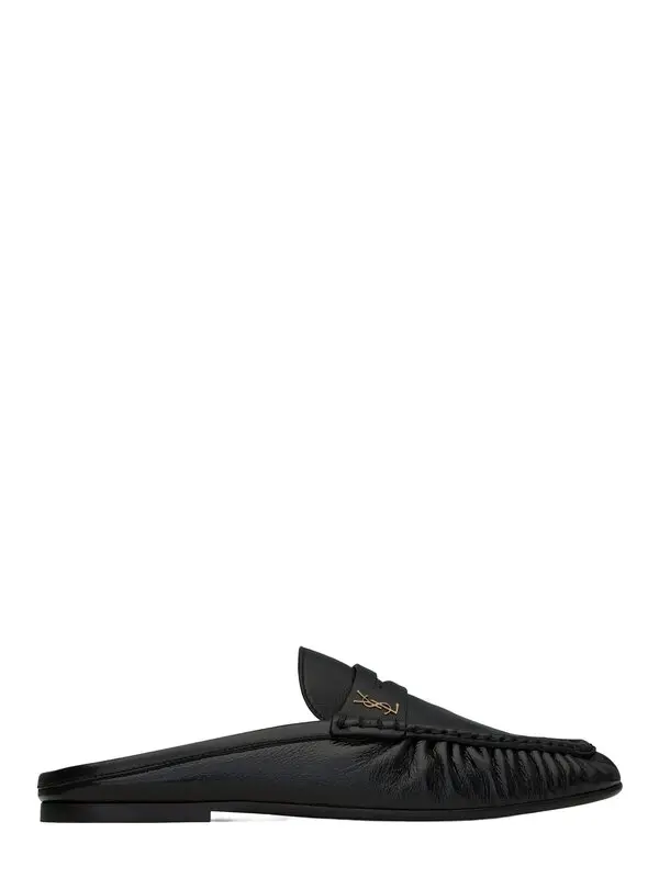 Saint Laurent Le Loafer Mules In Shiny Creased Leather - Black