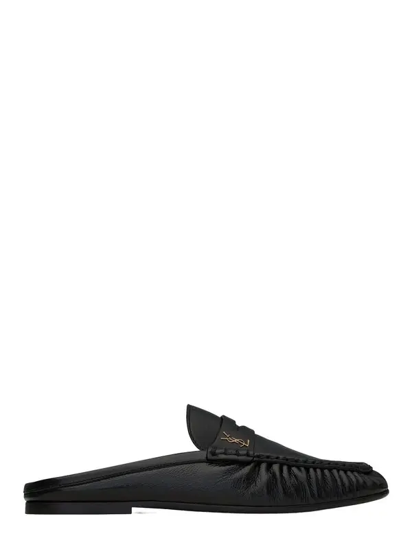 Saint Laurent Le Loafer Mules In Shiny Creased Leather - Black