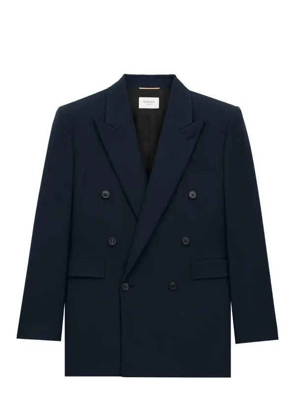 Saint Laurent Double-breasted Wool Gabardine Jacket - Dark Navy