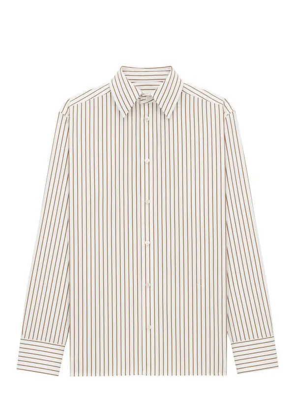 Saint Laurent Cassandre Shirt In Striped Cotton Poplin - Craie Kaki Dore