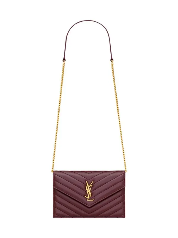 Saint Laurent Cassandre Envelope Chain Wallet In Lambskin - Rouge Cabernet